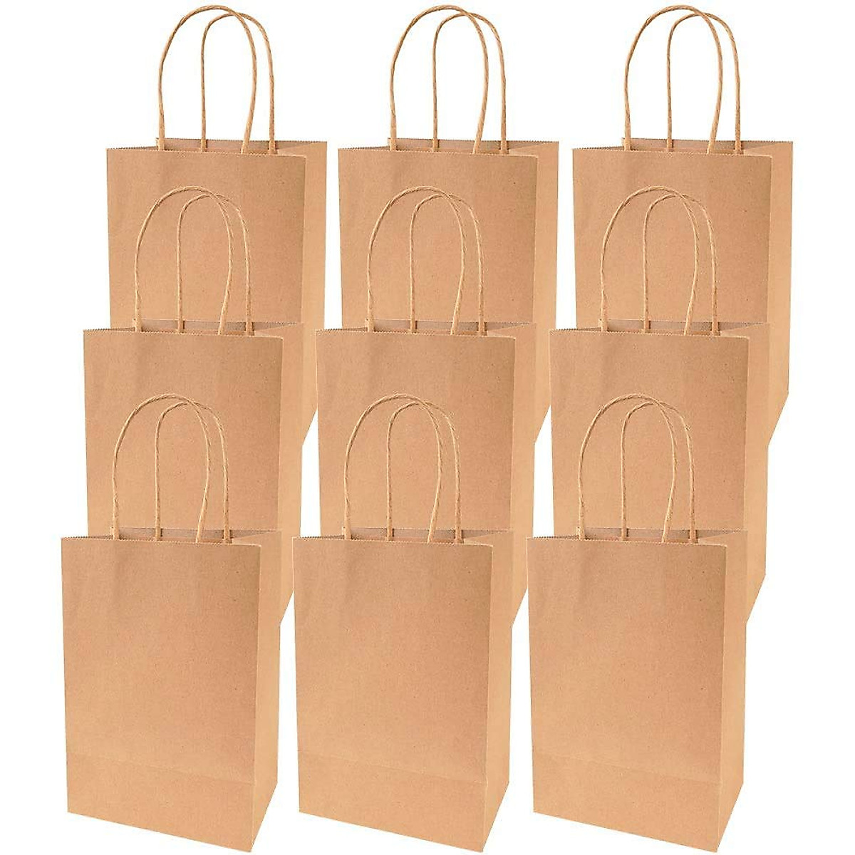DERAYEE 24 Pcs Kraft Paper Bags, 5.5 * 3.8 * 8in Shopping Bags Bulk with handle, Gifts, Merchandise, Retail, Brown Paper Bag Party Supplies