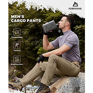 FEDTOSING Tactical Pants for Men with 9 Pockets Cotton Cargo Work Military Trousers Stretch Hiking Combat Rip-Stop Pants Khaki 38x32