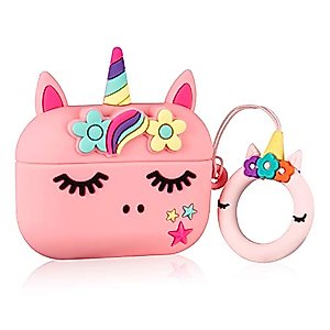 Mulafnxal for Airpod Pro 2019/Pro 2 Gen 2022 Case, Cute Cartoon Silicone Air pods Cover, 3D Funny Unique Fun Cool Keychain Kits Soft Skin Cases Kids Boys Teens Girls for Airpods Pro (Flower Unicorn)