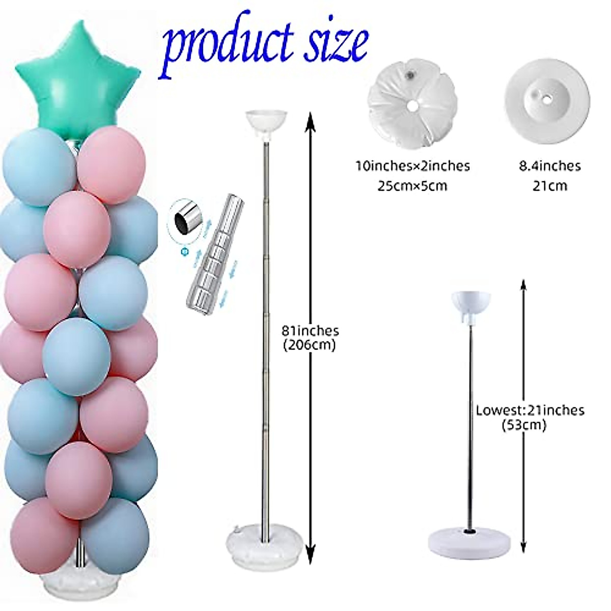 AUGURO balloon column kit set of 2 metal adjustable balloon stand 8ft balloon tower stand kit with base Decorations for Baby Shower Graduation Birthday Wedding Party