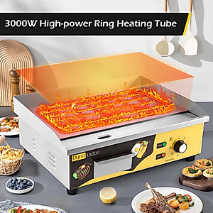 Dyna-Living Commercial Electric Griddle 22'' Stainless Steel Countertop Griddle 3000W 110V Flat top Grill Electric for Home Kitchen, Restaurant, 122~572℉ Temperature Adjustable