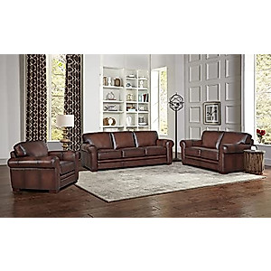 Hydeline Brookfield Top Grain Leather Sofa Couch, 95", Caramel Brown, Feather Down, Memory Foam and Springs Seating
