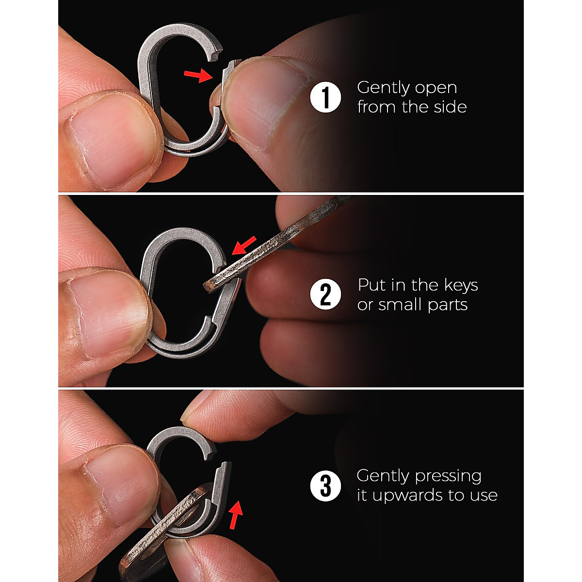 FEGVE Key Carabiner Keychain Clip with Titanium Mini Quick Release Connecting Key Chain Rings and 2pcs 1 in Stainless Steel Key Ring -(Matte)