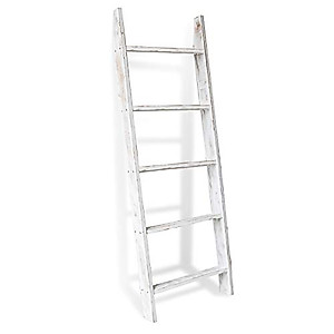 Honest Blanket Ladder Wooden Decorative, Rustic Blanket Ladder,Farmhouse Blanket Holder Rack, Wall Leaning Ladders, Ladder Shelf Stand,White