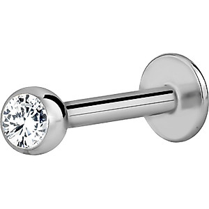 Forbidden Body Jewelry 16g Titanium 8mm Tragus Earring, Helix Earring and Labret Piercing Stud with CZ Crystal