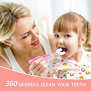 6 Pieces Kids U Shaped Toothbrush Kids Toothbrush Soft Silicone Kid Toothbrush Manual Toddler Toothbrush Whole Mouth Toothbrush U Type Toothbrush with Handle for Children 2-6 Years Old, Pink, Blue