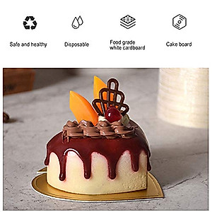 Yosoo Cake Base Board, 100PCS Heart-Shaped Mini Cake Boards Mousse Cardboard Cupcake Base Dessert Display Tray(Gold)