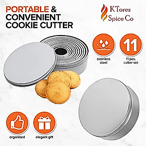K-Tores Stainless Steel, Round - Cookie Cutters Baking Pastry Cutter Set - Strong Circle Biscuit, Cookie Cutter Set - 11 Cookie Cutter Sizes & Shapes