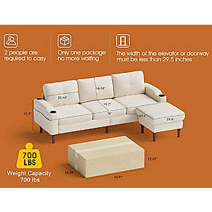 AILIUHUA L-Shaped Lounge Sectional Sofa for Living Room, 78 inch 3 Seater Comfort Couches with USB Charge & Cupholder, Washable and Removable Upholstered for Apartment and Office, Beige