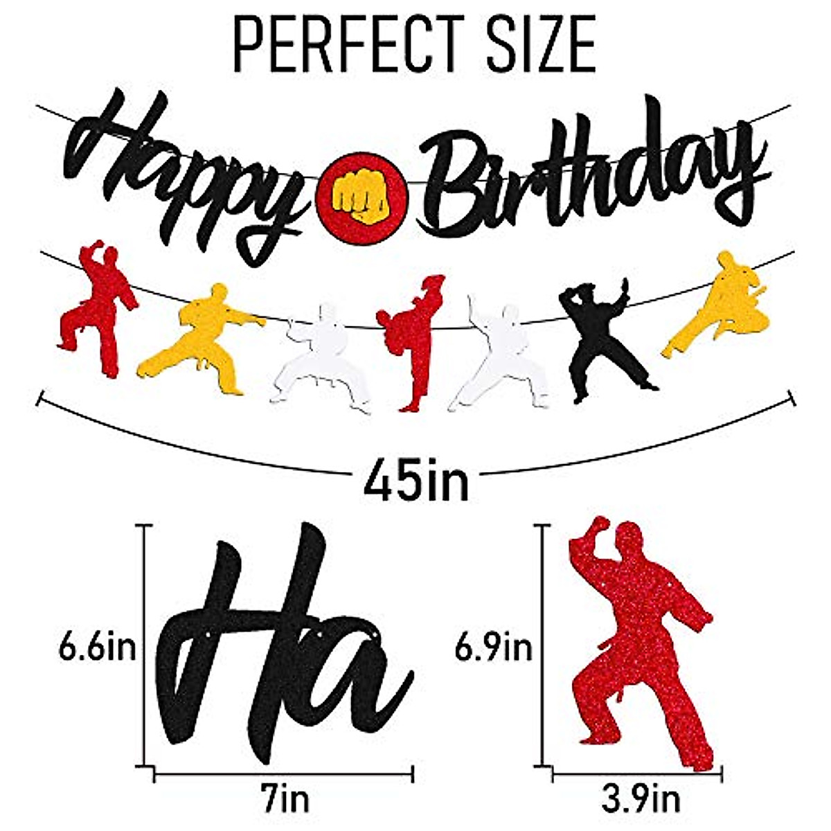 Karate Birthday Banner Taekwondo Themed Happy Birthday Decorations for Men Women Kids Boy Girl Bday Party Decorations Black Glitter Supplies