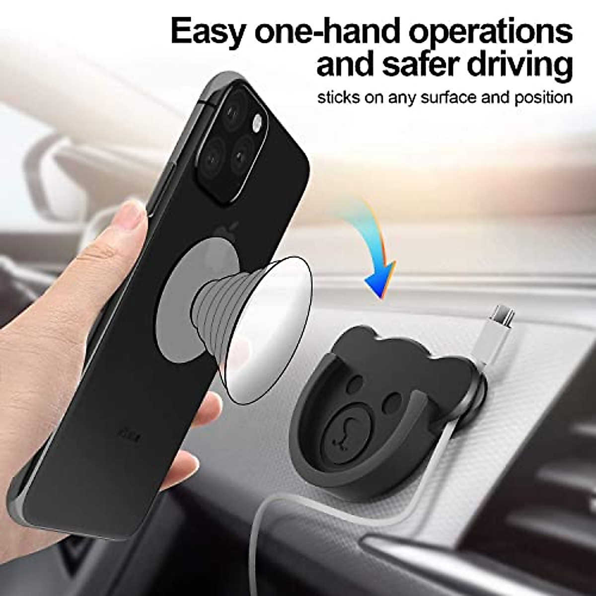 TOPGO Socket Car Mount for Phone Holder Cute Bear Style Silicone Grip Stand with Phone line Clasp for Collapsible Socket User Used on Dashboard, Home, Office, Kitchen, Desk, Wall (Color) 6 Pack