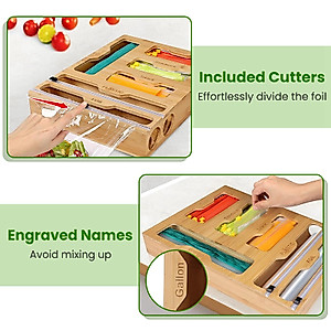 KOCASO 6 in 1 Foil and Plastic Ziplock Bag Organizer for Kitchen Drawer，Kitchen Countertop Organizer and Drawer Organizer for Gallon Quart Sandwich Snack