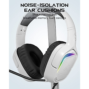 Black Shark Gaming Headset for PC, PS4, PS5, Xbox, Switch, All-in-1 Gaming Headphones with Ultra-Clear Bendable Mic, 50mm Dynamic Drivers, Noise Isolation Ear Cushions, in-line Controls - White