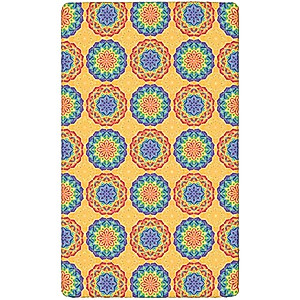 Rainbow Mandala Themed Fitted Mini Crib Sheets,Portable Mini Crib Sheets Ultra Soft Material-Baby Crib Sheets for Girl or Boy,24“ x38“,Multicolor