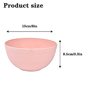 Lnrkai 5 PCS Cereal Bowls Pasta Bowls, 24 OZ Unbreakable Wheat Straw Bowls Lightweight Durable Snack Bowls Dishwasher & Microwave Safe Bowls for Adult, Rice, Soup (Pink)