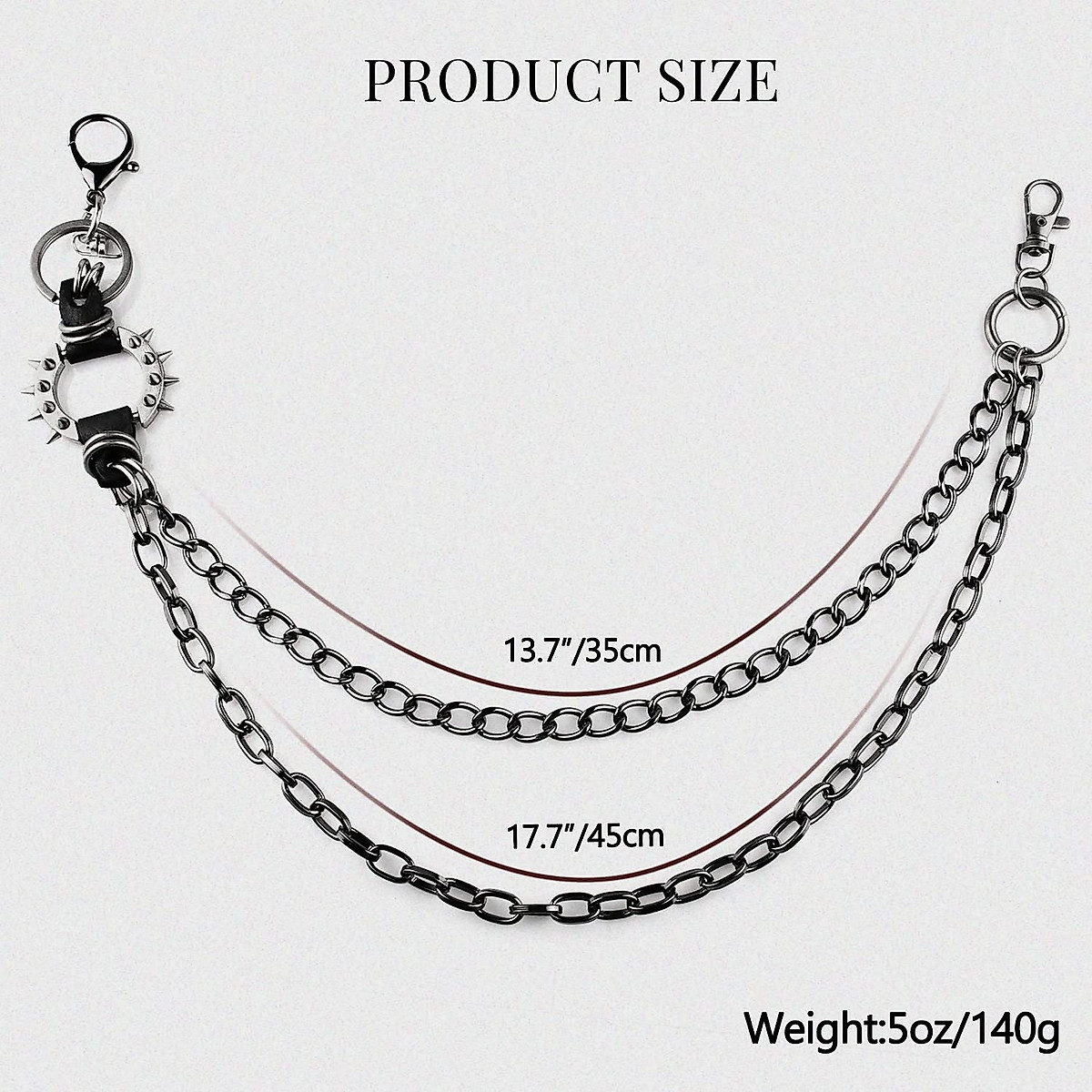 ARZASGO Halloween Punk Chains for Pants, Heavy Duty Multi-layer Belt Chains Hip Hop Trousers Jeans Chain with Lobster Clasps for Wallet Keys