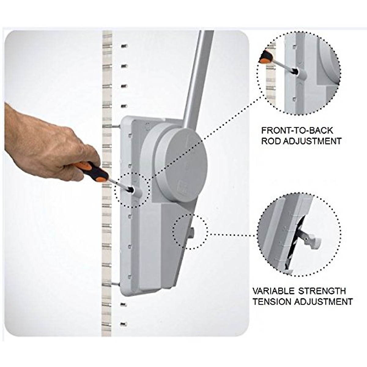 Wood Technology SuperLift Pull Down Closet Rod System, Grey, with Side-Mounted Multi-position Tensioners for Wardrobe Storage