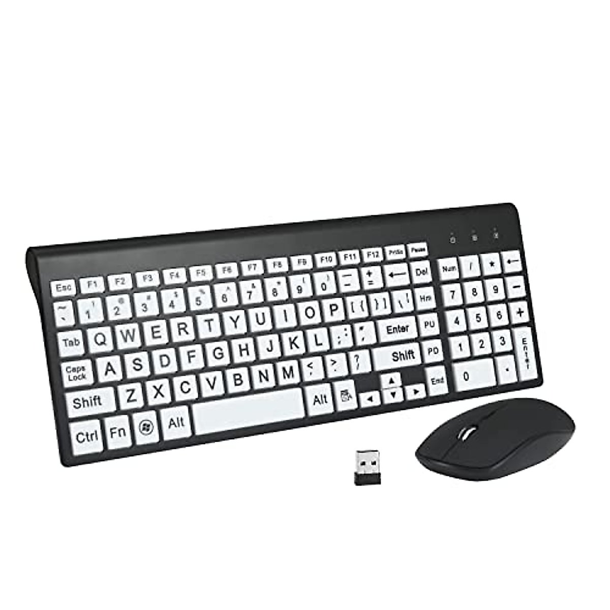 Full Size Large Print 2.4g Wireless Keyboard and Mouse with Oversized Print for Kids Visually Impaired Low Vision Individuals (Black)
