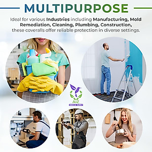 AMZ Disposable Coveralls with Hood, 3X-Large. Pack of 5 White Microporous Lab Coveralls Disposable. 60 GSM Painters Suit Disposable with Storm Flap Zipper Cover. Painters Suit Disposable. Hazmat Suit