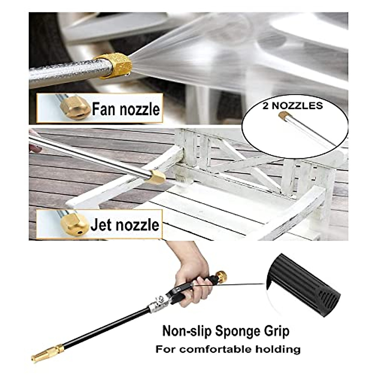 LARDERGO Hydro Jet Power Pressure Washer with 2 Jet Nozzle, 17 Inch Auto Watering Sprayer Pressure Washer Accessories for Car Wash and Garden Watering