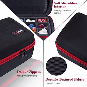 SIQUK Dice Storage Case Big Capacity DND Dice Case Dice Organizer Box With Handle and Double Removable Slotted Tray Dice Organizer Case for Dungeons & Dragons and Other RPG Table Game， Red