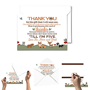 Woodland Baby Shower Thank You Cards and Envelopes – 25 Pack, Rustic Forest Animals Orange Notes Set, Prefilled Message, Customizable Blank Stationery, Gender Neutral, New Parents Gift Ideas