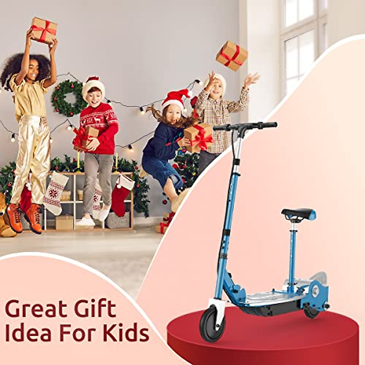 MAXTRA E120 Electric Scooter with Seat for Kids Ages 6-12, 60 Mins Long Battery Life, Removable Seat 2 Riding Styles, 155lbs Max Load, Navy Blue (ML-44GDRS-ES-E120)