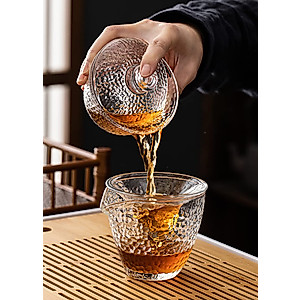 Gongfu Tea Tea Set 8pcs Gaiwan Teacup Tea Cup Clear High Borosilicate Glass Hammer Technology for Home Office