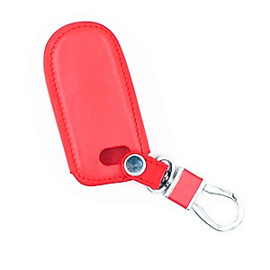 WFMJ Red Leather For Jeep Grand Cherokee Dodge Challenger Charger Dart Durango Journey 5 Buttons Remote Smart Key Holder Chain Cover Case Fob