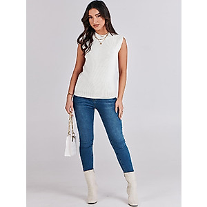 ANRABESS Womens Summer Sleeveless Tops Casual Mock Neck Loose Fit Knit Lightweight Sweater Pullover Top White-XL