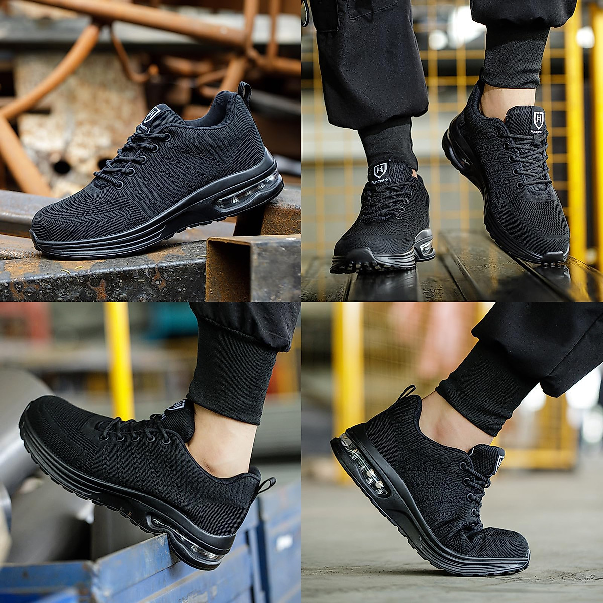 SOGETCH Steel Toe Shoes for Men Women Lightweight Comfortable Work Shoes Indestructible Slip Resistant Safety Shoes for Construction Black 11.5 US Women/10 US Men CN 43