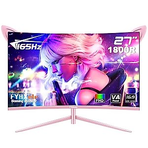 FYHXele 27 inch Gaming Monitor, 1800R Curved Gaming Monitor, FHD-1920X1080P, 165Hz, 1ms, FreeSync/G-Sync, Ultrawide PC Monitor, HDMI/DisplayPort/USB Vesa/Wall Mount Computer Monitor-Pink
