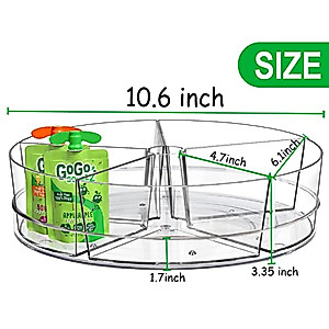 10.6inch Lazy Susan Organizer with 5 Removable Storage Bins, Snack Medicine Cabinet Organizer, Clear Lazy Susan Turntable for Cabinet, Plastic Storage Bins for Kitchen Pantry Organization and Storage