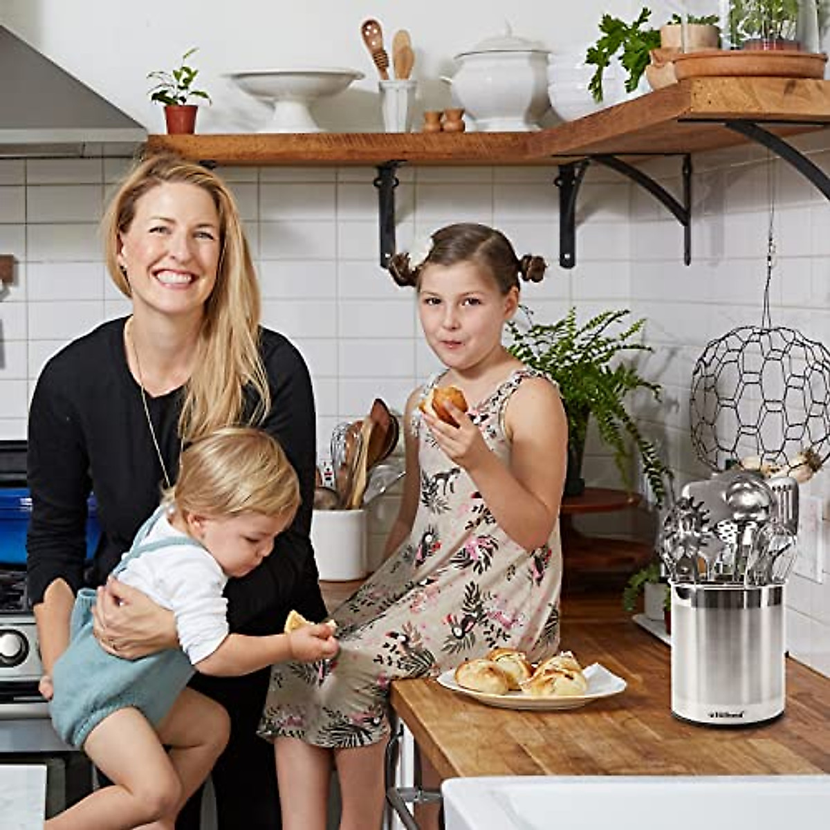 Hillbond Stainless Steel Utensil Holder with Removable Divider for Easy Clean, 360° Rotating Kitchen Utensil Crocks with Weighted Base for No Tipping Over, Utensil Caddy Organizer (EXTRA LARGE)