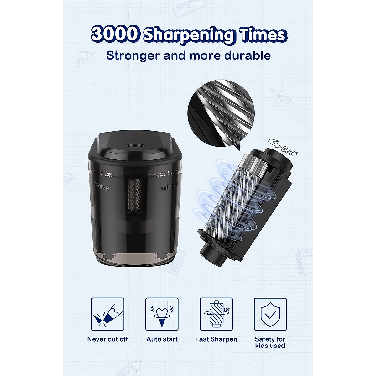 Electric Pencil Sharpener Helical Blade Heavy-Duty RIYO Pencil Sharpeners Battery Operated for No.2/ (6-8mm) Pencils with Auto Start & Cleaning Brush for School/Classroom/Office/Artist Studio