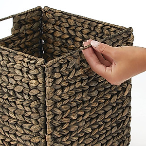 mDesign Natural Woven Hyacinth Cube Organizer Basket with Handles, Storage for Bathroom, Laundry Room Shelf or Nursery - Perfect for Cubby Storage Units - Hold Blankets and Books - 2 Pack, Black Wash