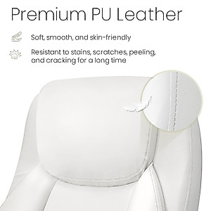 NEO CHAIR Ergonomic Office Chair PU Leather Executive Chair Padded Flip Up Armrest Computer Chair Adjustable Height High Back Lumbar Support Wheels Swivel for Gaming Desk Chair (White)