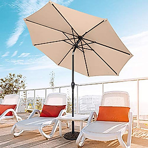Goxowo Patio Umbrellas 9 ft Outdoor Table Sun Umbrella with Pole and Canopy, Beach Pool Market Umbrella for Shade with Stand Auto Tilt and Crank (Light Brown : 9FT)