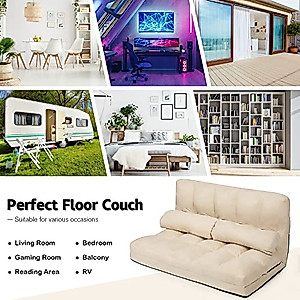 KOMFOTT Adjustable Floor Sofa Bed, Foldable Lazy Sofa Sleeper Bed with 6 Position Backrest & 2 Pillows, Convertible Futon Couch Bed with Suede Cloth Cover, Lounge Recliner for Living Room