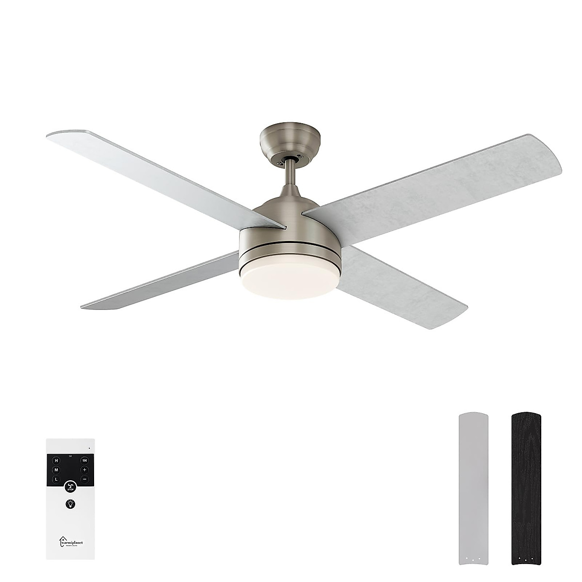 warmiplanet Ceiling Fan with LED Light and Remote Control, Brushed Motor, 52-Inch (4-Blades)