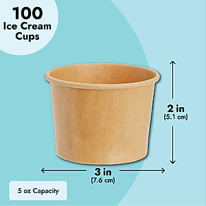 Juvale 100 Pack Disposable Paper Ice Cream Cups, Dessert Bowls for Sundae Bar, Frozen Yogurt (Brown, 5 oz)