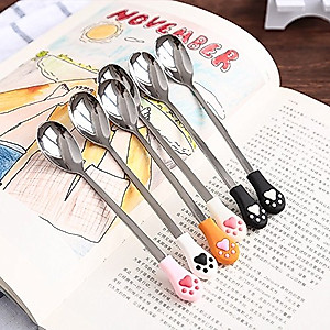 Silicone Head Cat Paw Design Stainless Steel Coffee/Tea/Dessert/Drink/Mixing/Milkshake Spoon Tableware Flatware Gadgets Hanging Spoon Hanging Spoon