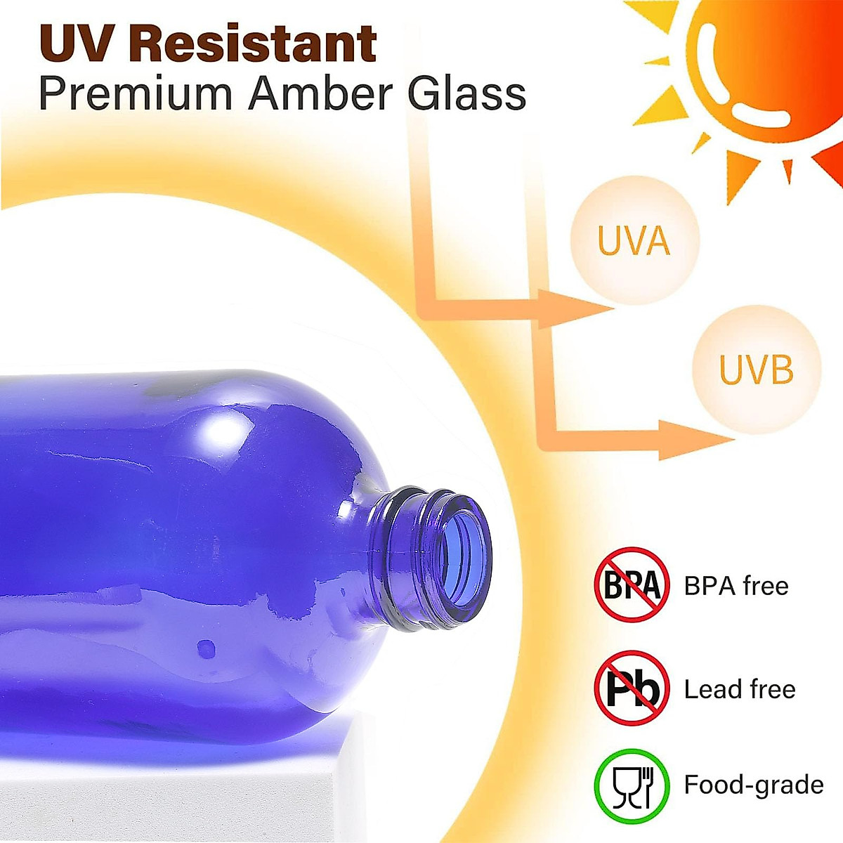 MANHOJIA 16oz blue Glass Bottles with Reusable Lids (2 Pack),Refillable Boston Storage bottle,Dispensing Bottles for Homemade Vanilla Extract, Essential Oils, plant