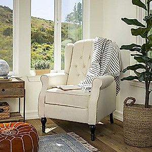 Best Choice Products Tufted Upholstered Wingback Push Back Recliner Armchair for Living Room, Bedroom, Home Theater Seating w/Padded Seat and Backrest, Nailhead Trim, Wooden Legs, Beige