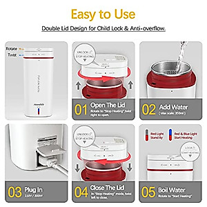 AVWOO Travel Electric Kettle, Portable Electric Kettle, Water Boiler for Travel, Small Electric Kettle Stainless Steel with Boil Dry Protection, Keep Warm, BPA Free, Child Lock - Larger Capacity