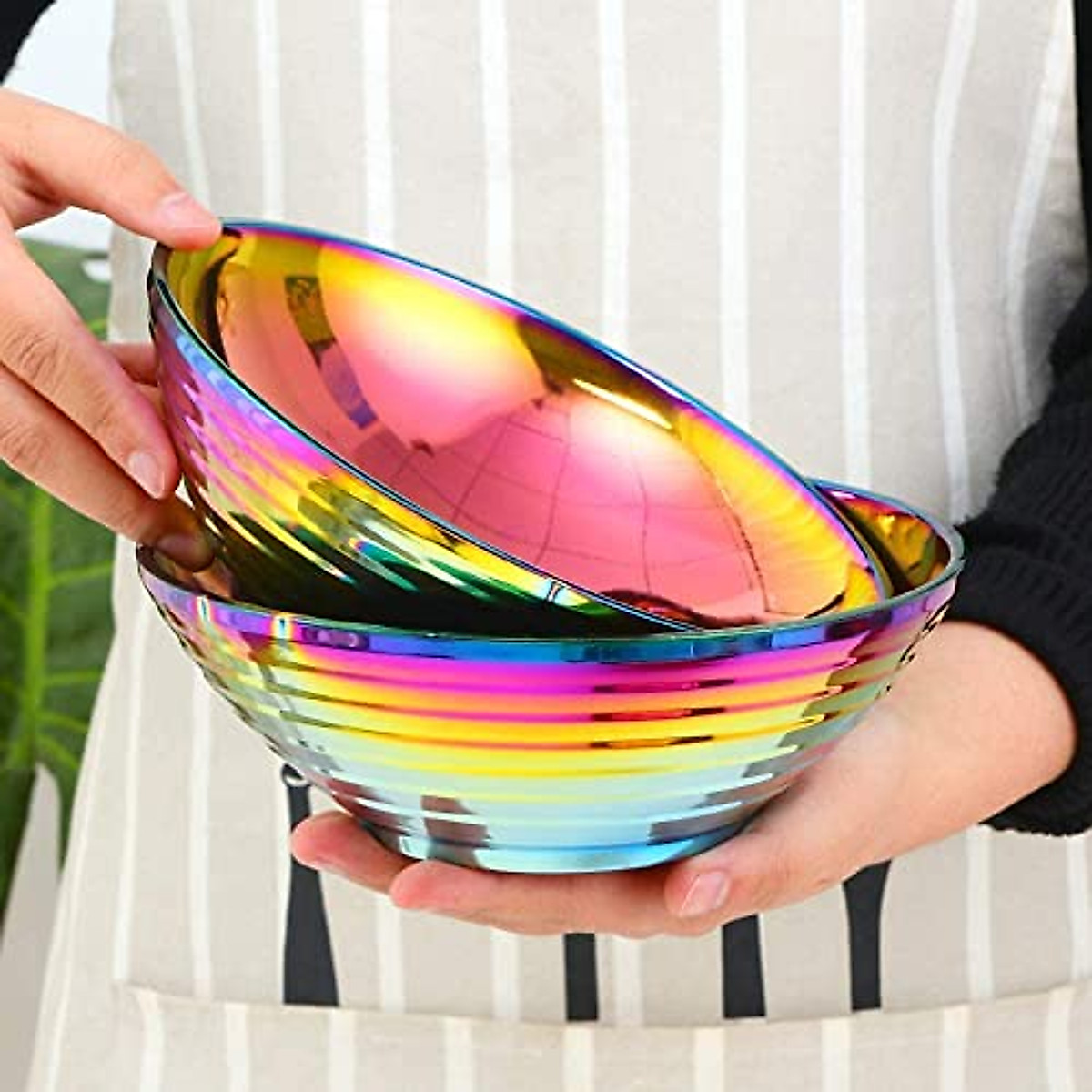 TUPMFG Ramen Noodle Bowl Sets: Stainless Steel Korean Bowls Large Metal Pho Soup Bowl with Chopsticks and Spoons Rainbow 2PCS