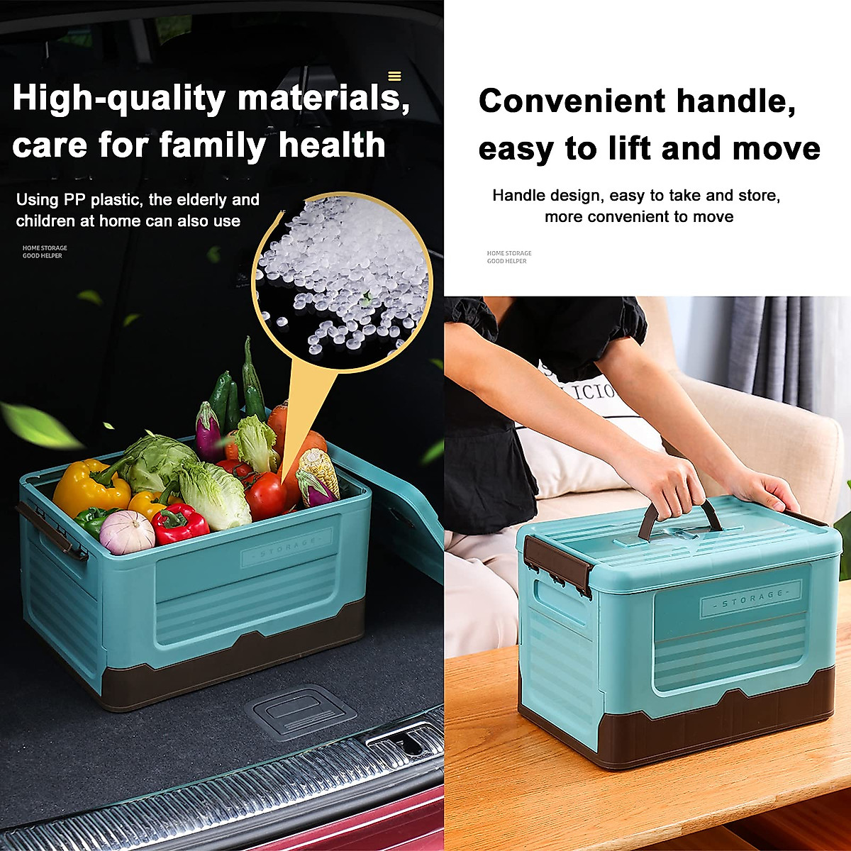 Yizc Stackable Collapsible Storage Bins with Lids,Durable Plastic Folding Utility Crates Home Garage Bins Containers Organization,Storage Cubes Box for Wardrobe Closet-Blue 18l(13.3x9x9inch)