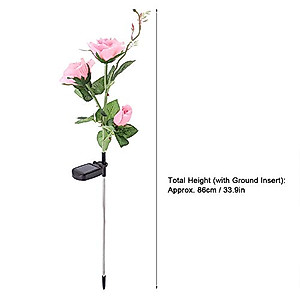 mumisuto Solar Flower Lights, Rose Flower Outside Solar Landscape Yard Lamp Garden Lawn Pink Rose Shape 3 LEDs Light Solar Powered Garden Decoration Outdoor Patio Yard