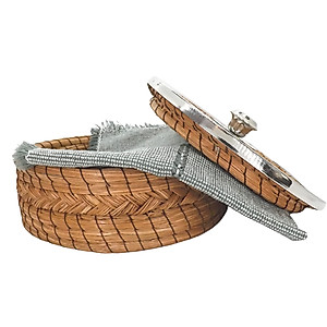 MEXTEQUIL - Authentic Mexican Tortilla Warmer Basket - Pine Needle Handwoven with Handloomed Cloth (Small Metal Rim w cloth)