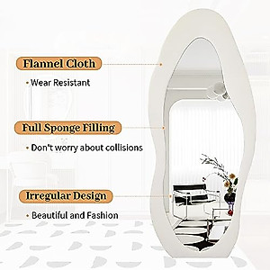 VooBang 63"x24" Mirror Full Length, Flannel Cloud Floor Mirror, Wall Mounted Mirror, Hanging or Leaning Against Wall for Bedroom, Living Room Full Body Mirror, White